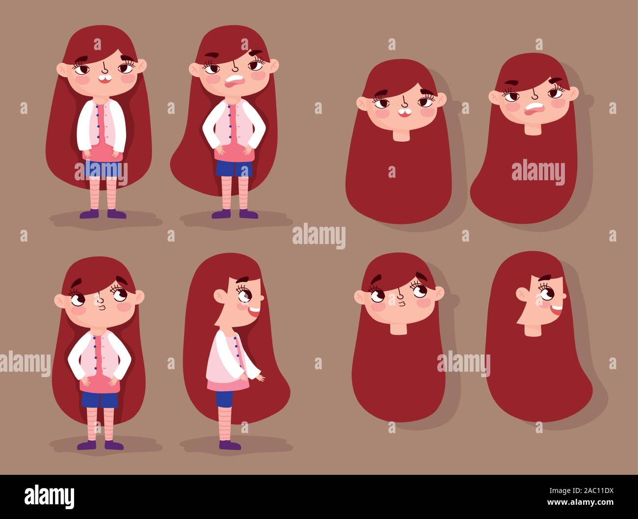 cartoon character animation girl faces with gestures and different ...