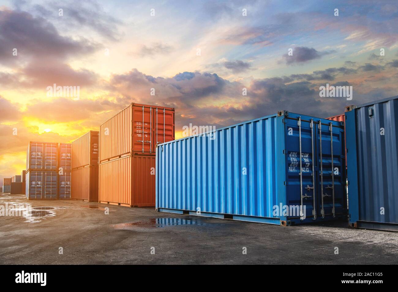 Stack of containers box from Cargo freight ship for import-export at ...