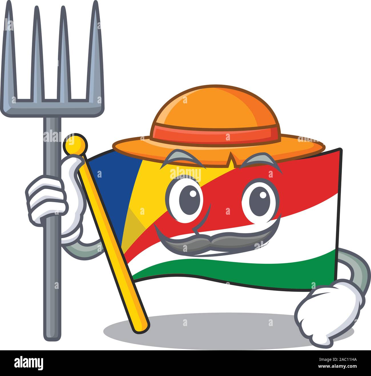 Farmer flag seychelles cartoon character with hat and tools Stock ...