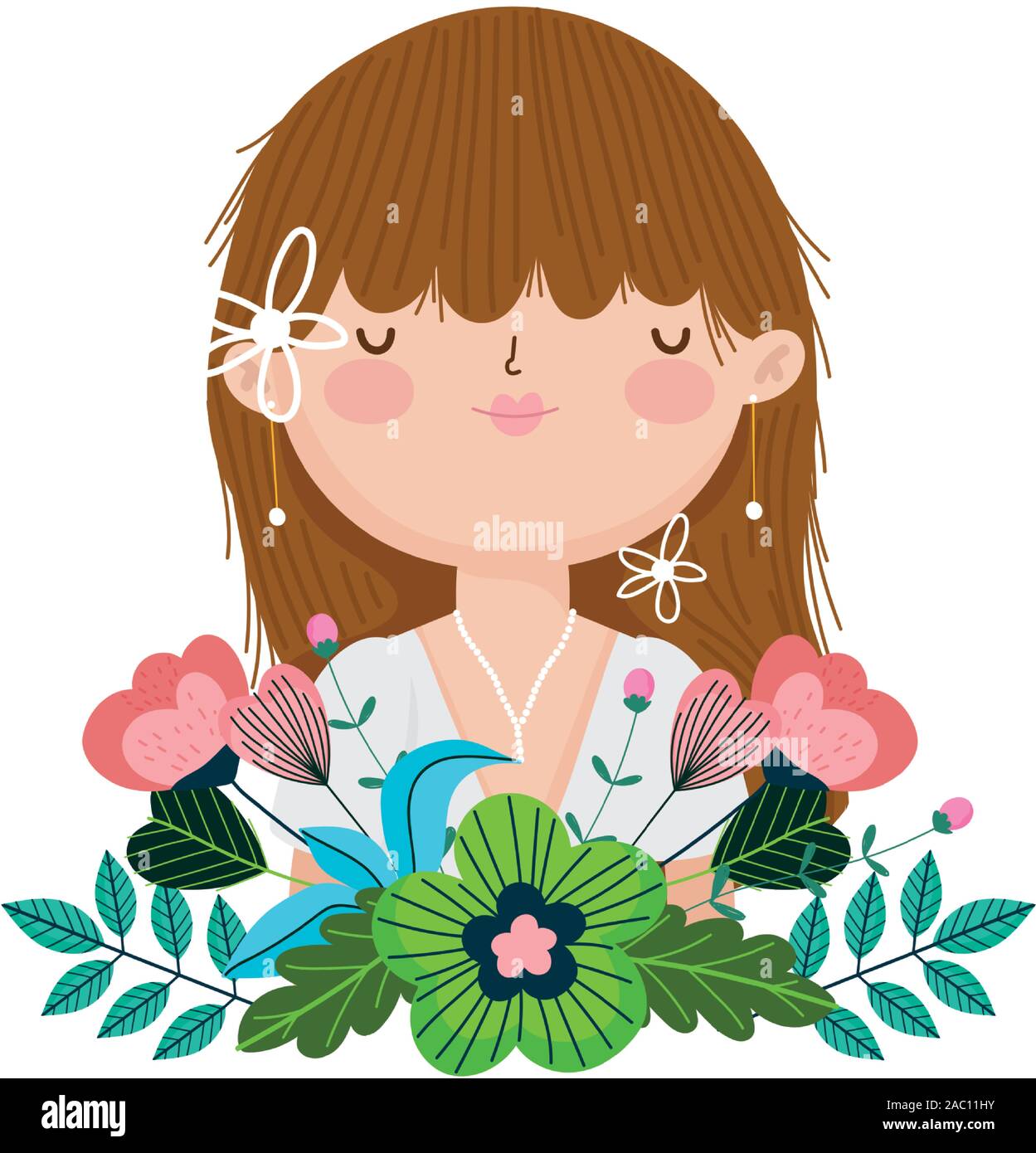wedding bride flowers foliage floral decoration cartoon vector ...