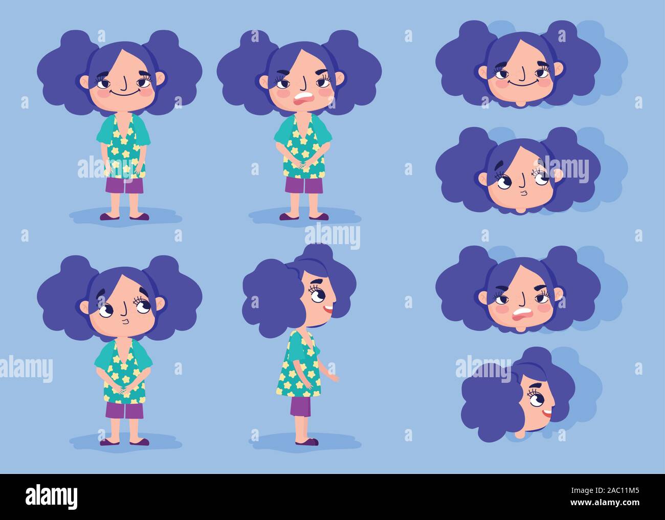 cartoon character animation girl faces with gestures and different ...