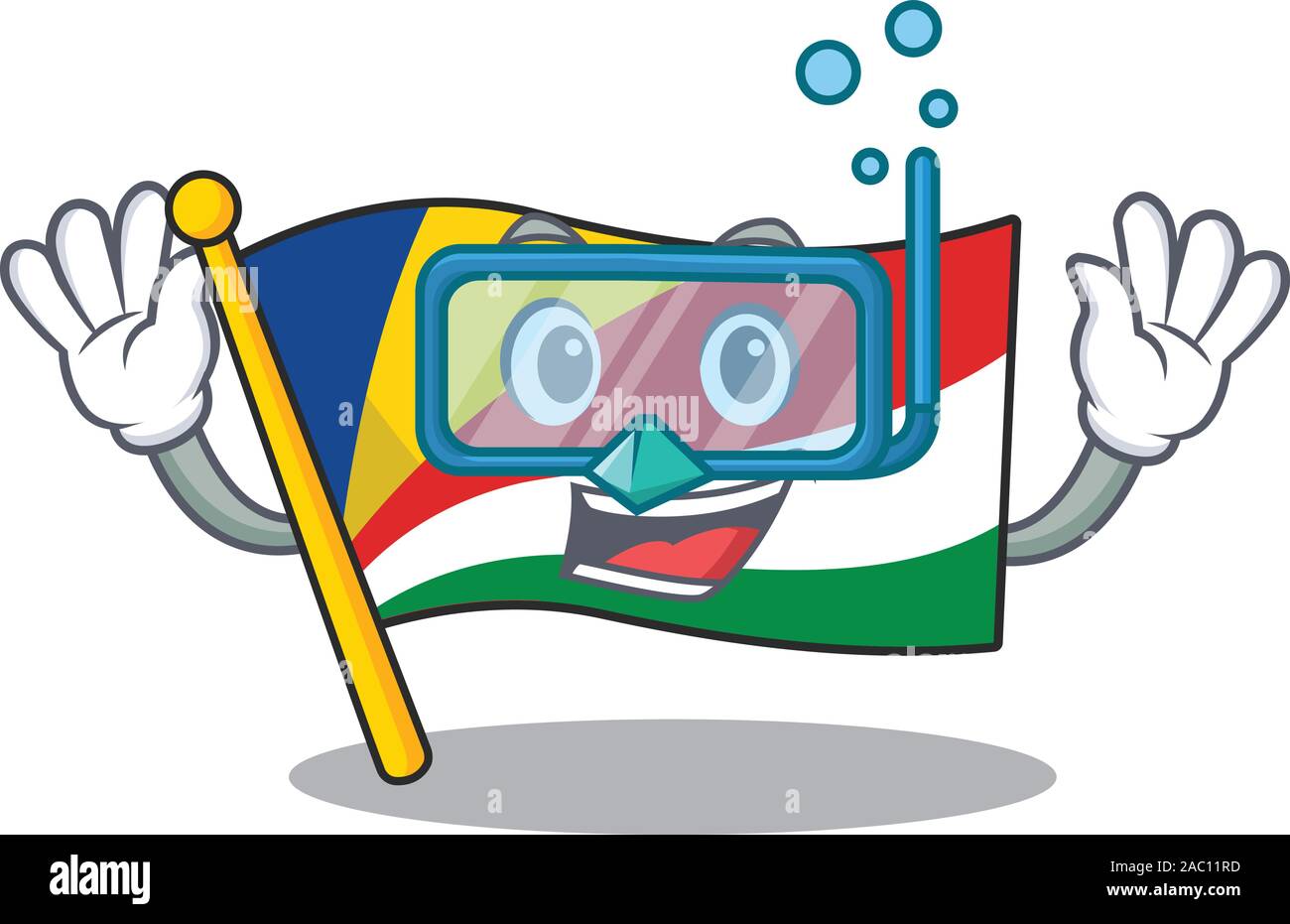 Smiling flag seychelles cartoon character style wearing Diving glasses ...