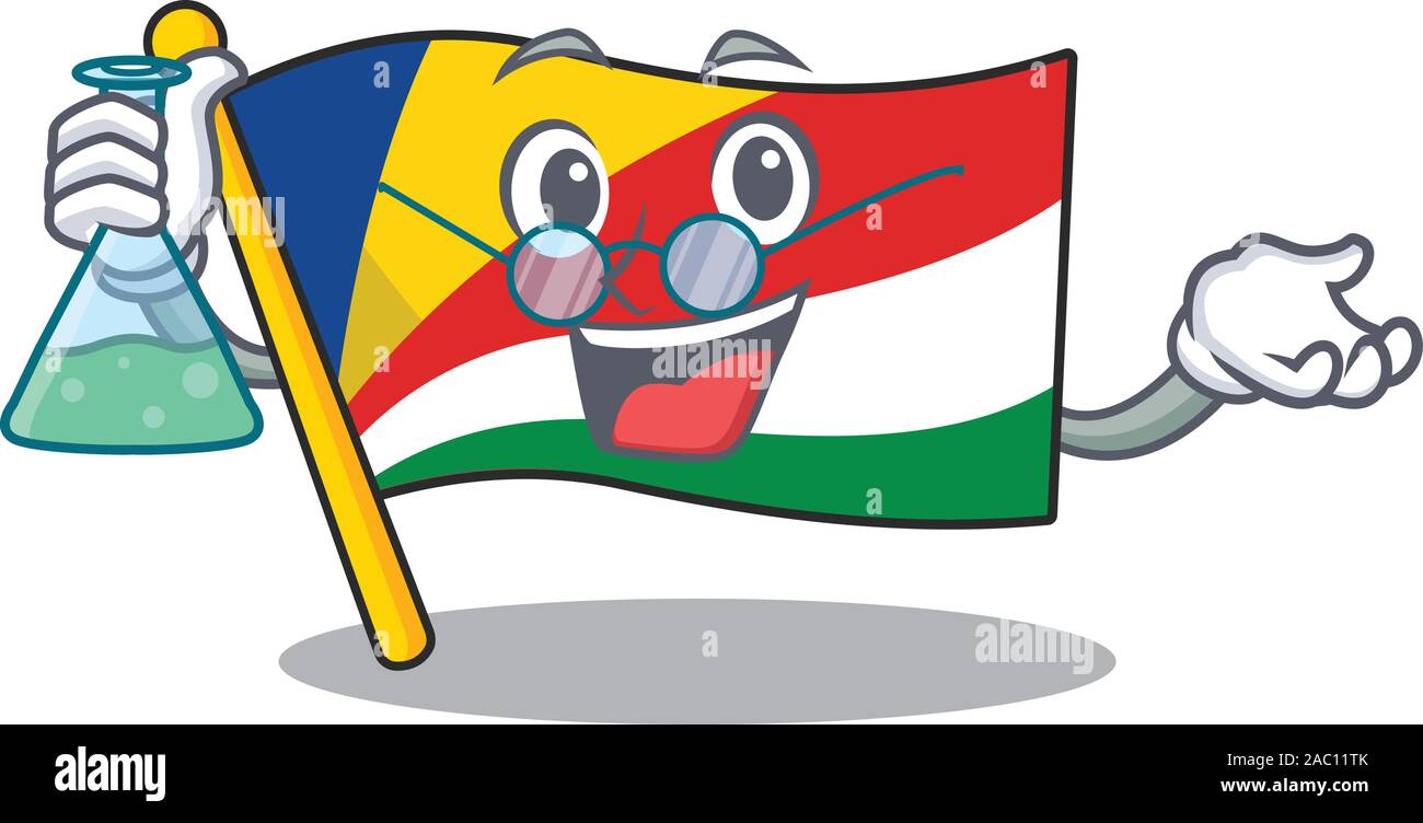 Smart Professor flag seychelles cartoon character holding glass tube ...