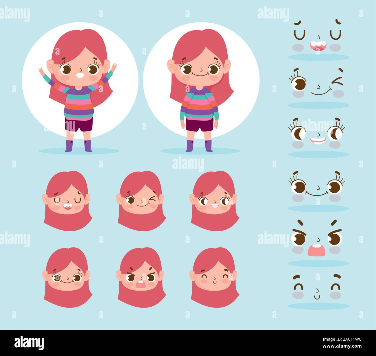 cartoon character animation little girl expressions various faces ...