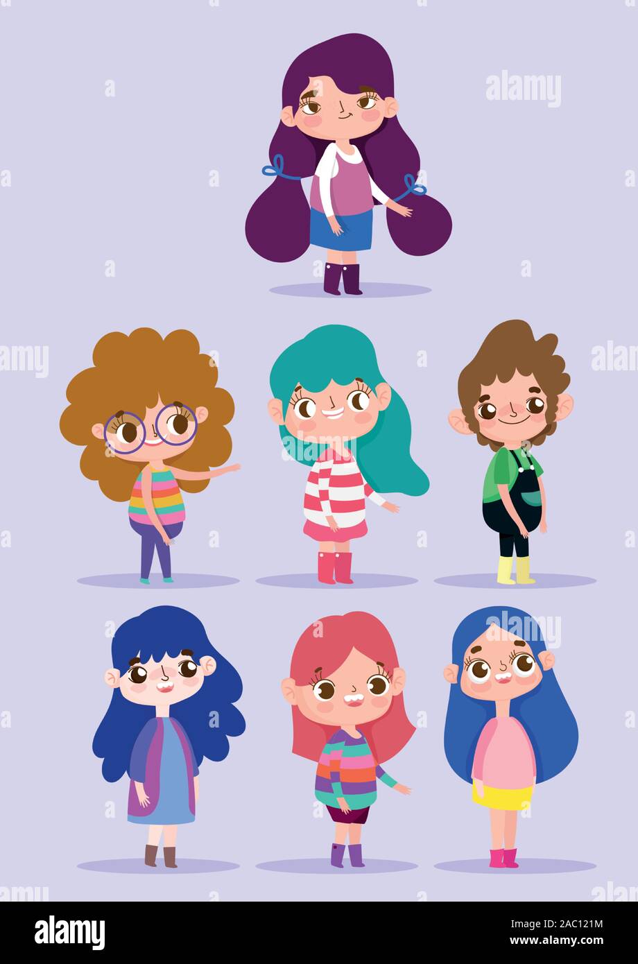 cartoon character animation little kids group vector illustration Stock ...