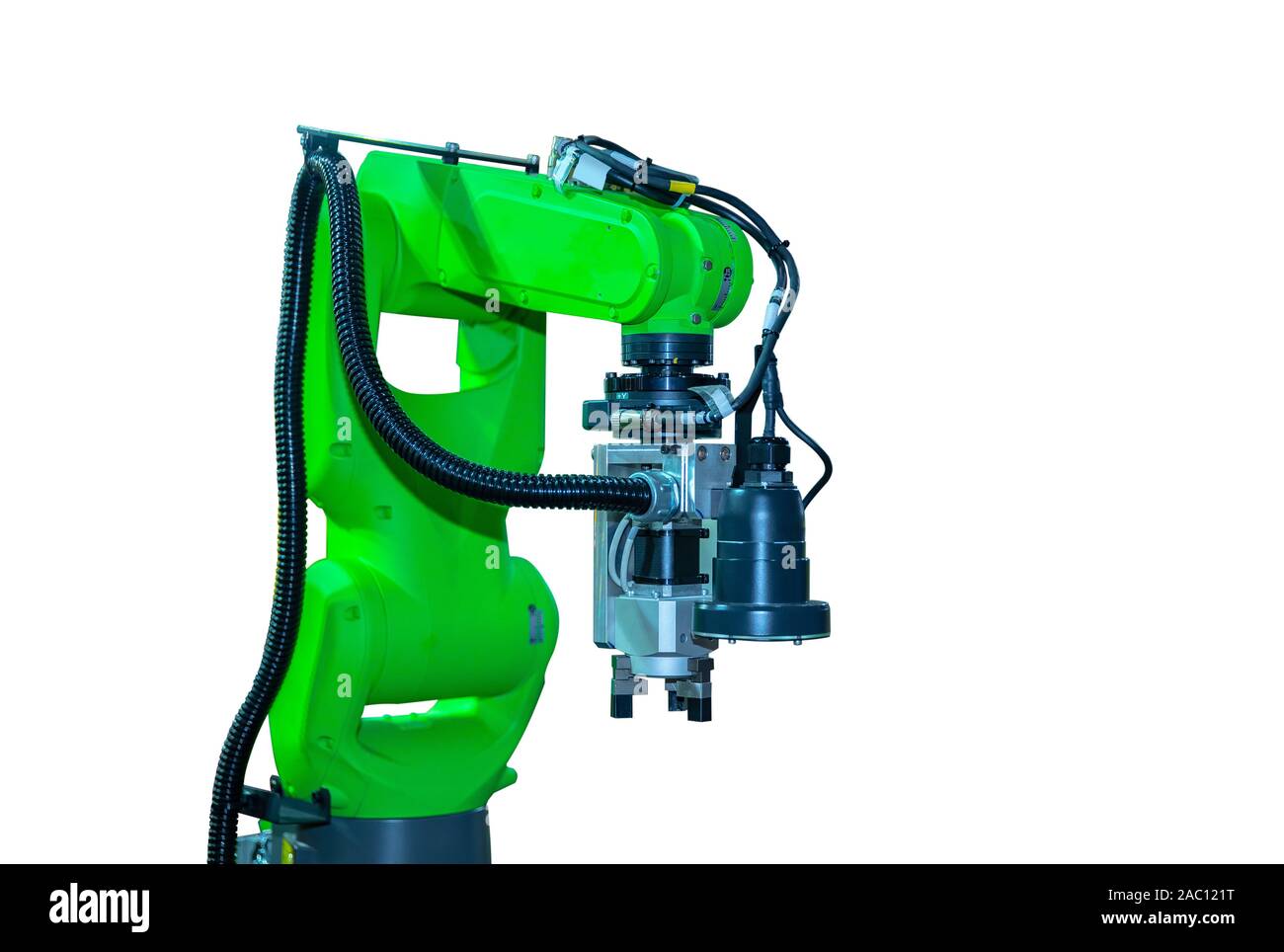 Isolated robot arm machine for industry manufacture operation on white ...