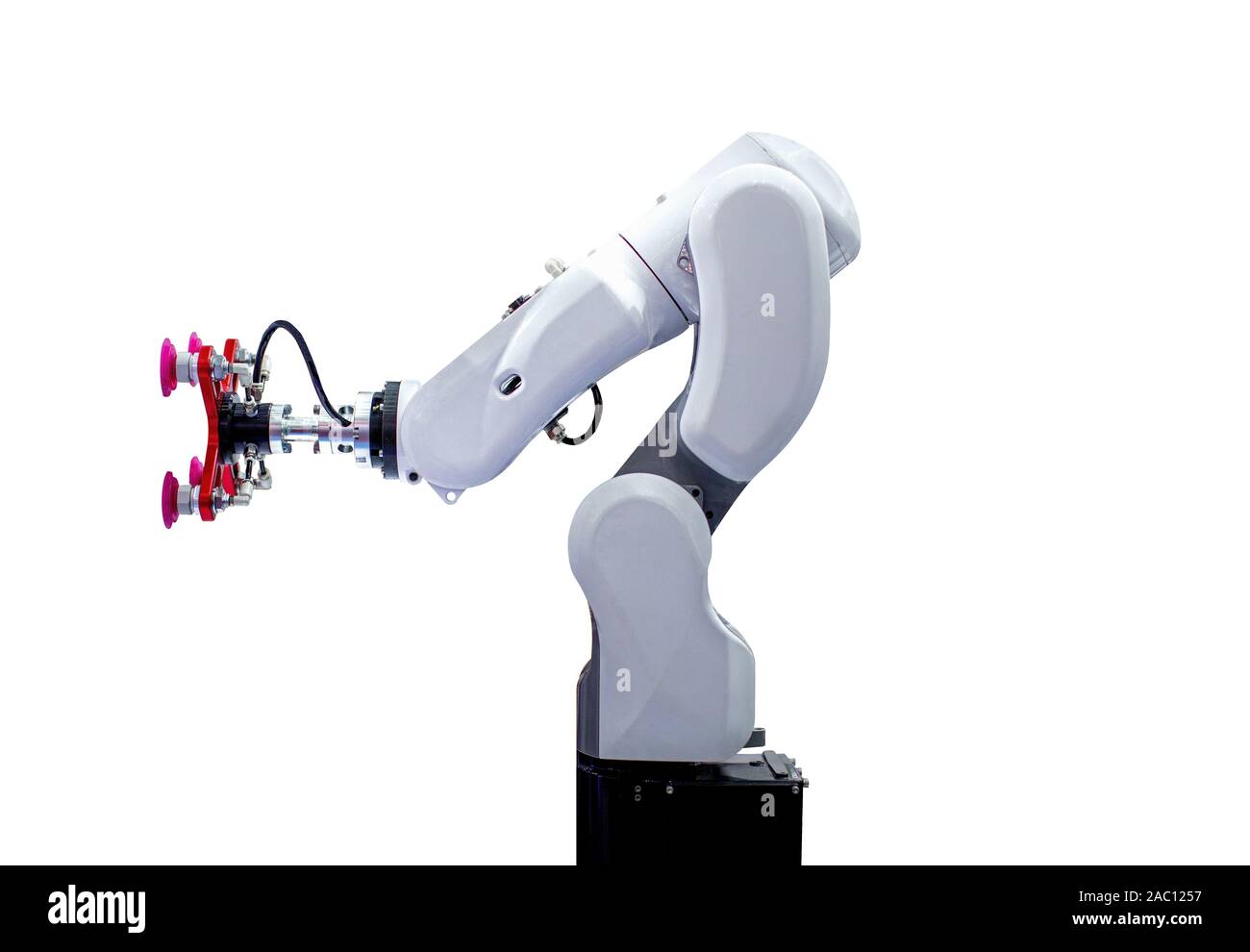 White robotic arm isolated on white background Stock Photo - Alamy