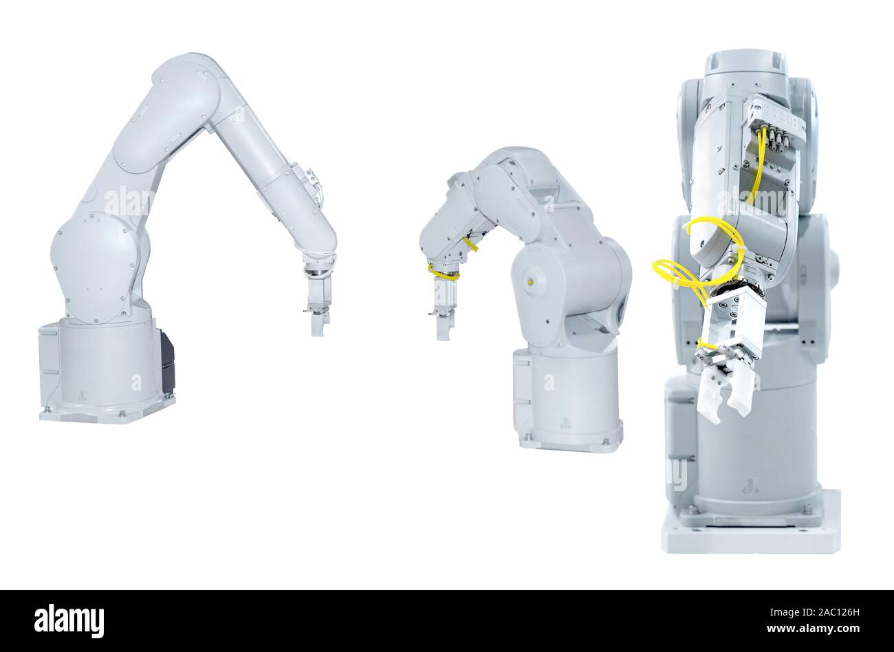 White robotic arm isolated on white background Stock Photo - Alamy