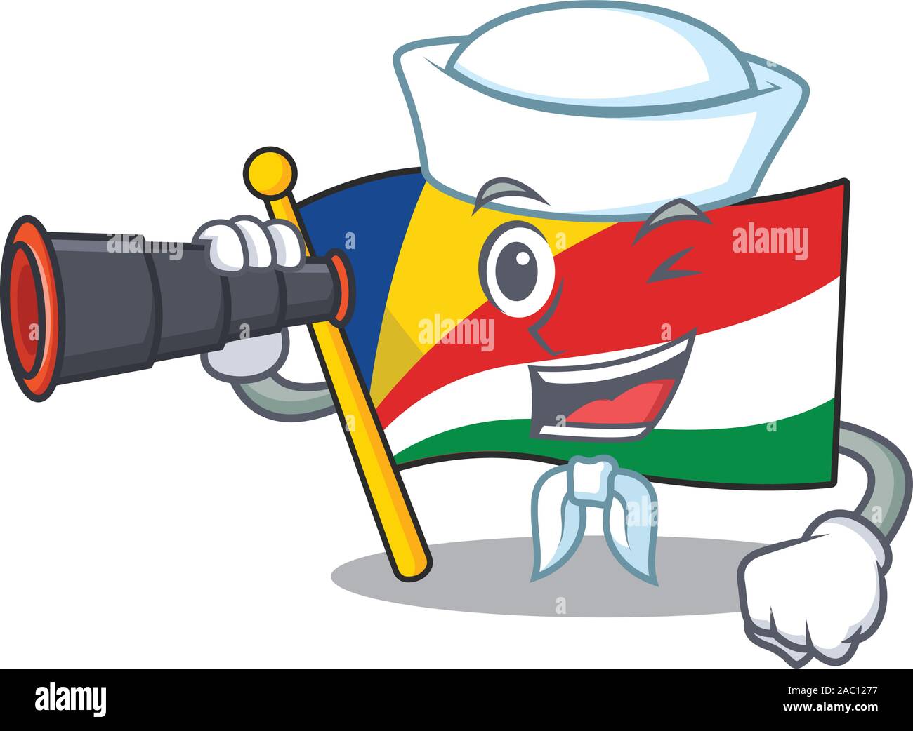 Smiling happy Sailor with binocular flag seychelles cartoon design ...