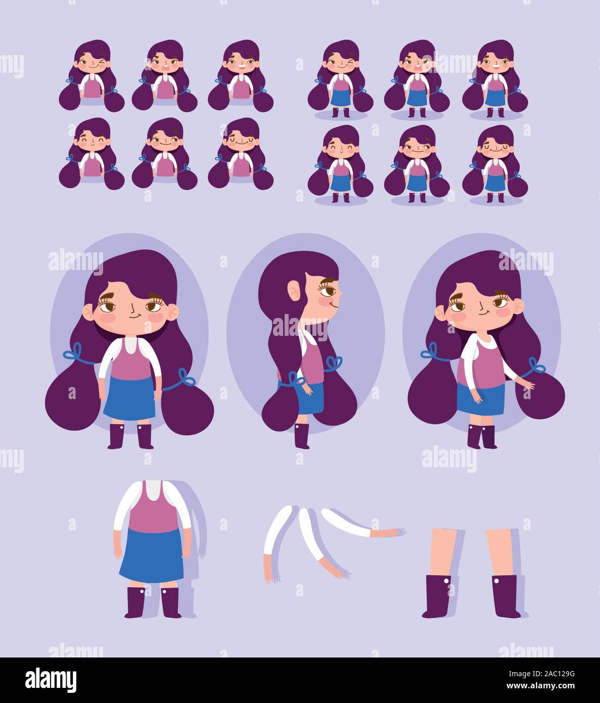 cartoon character animation little girl some parts body vector ...