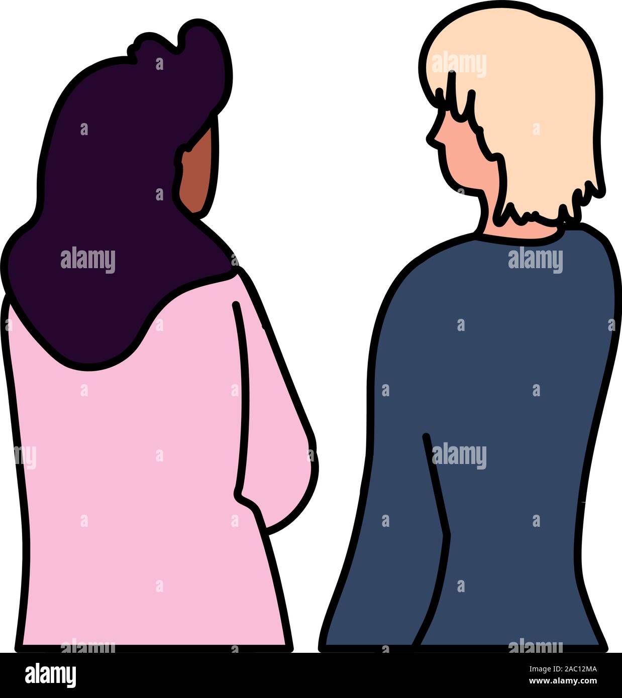 couple of people in back position on white background vector ...