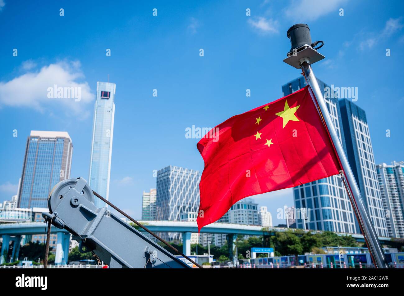 Chinese national flag flying from a pole on boat at Xiamen, China Stock ...