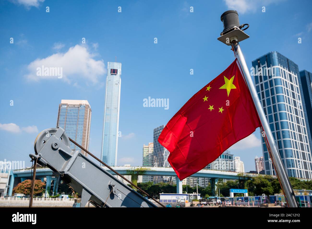 Chinese national flag flying from a pole on boat at Xiamen, China Stock ...