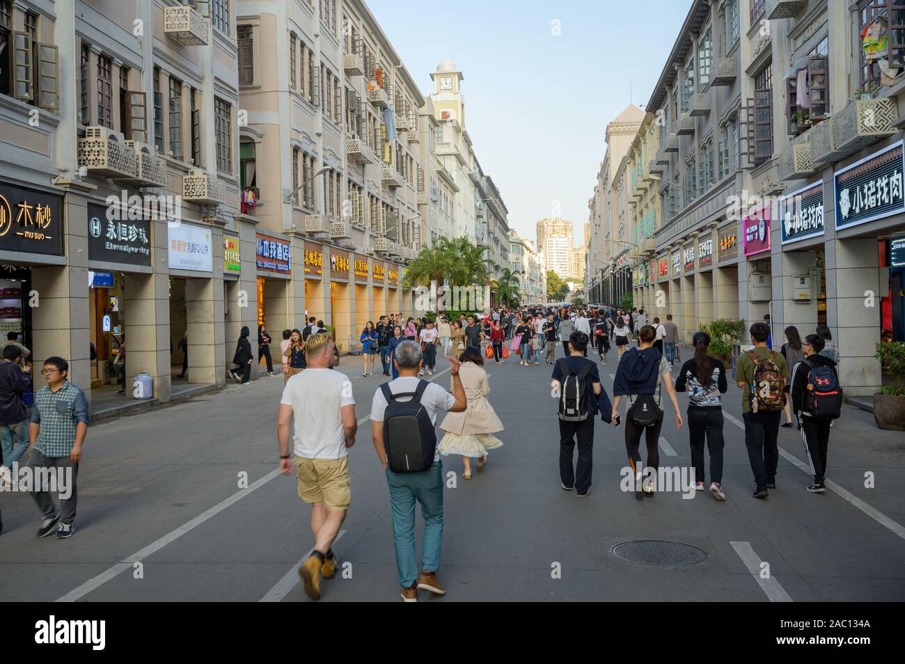 Zhongshan road is a pedestrianised street in Xiamen, China lined by old ...