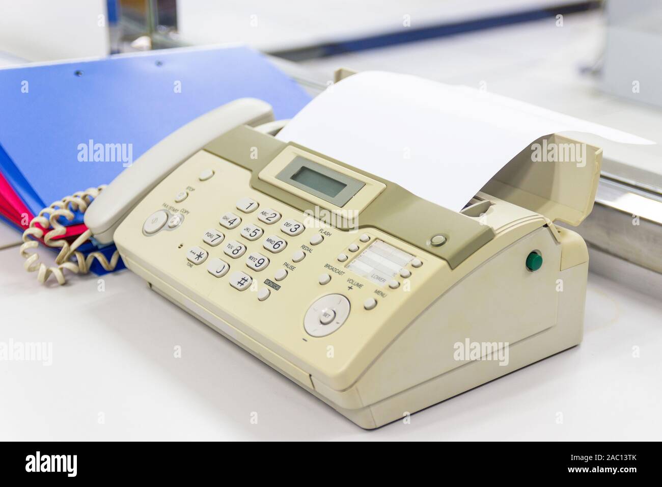 The fax machine for Sending documents in the office concept equipment ...