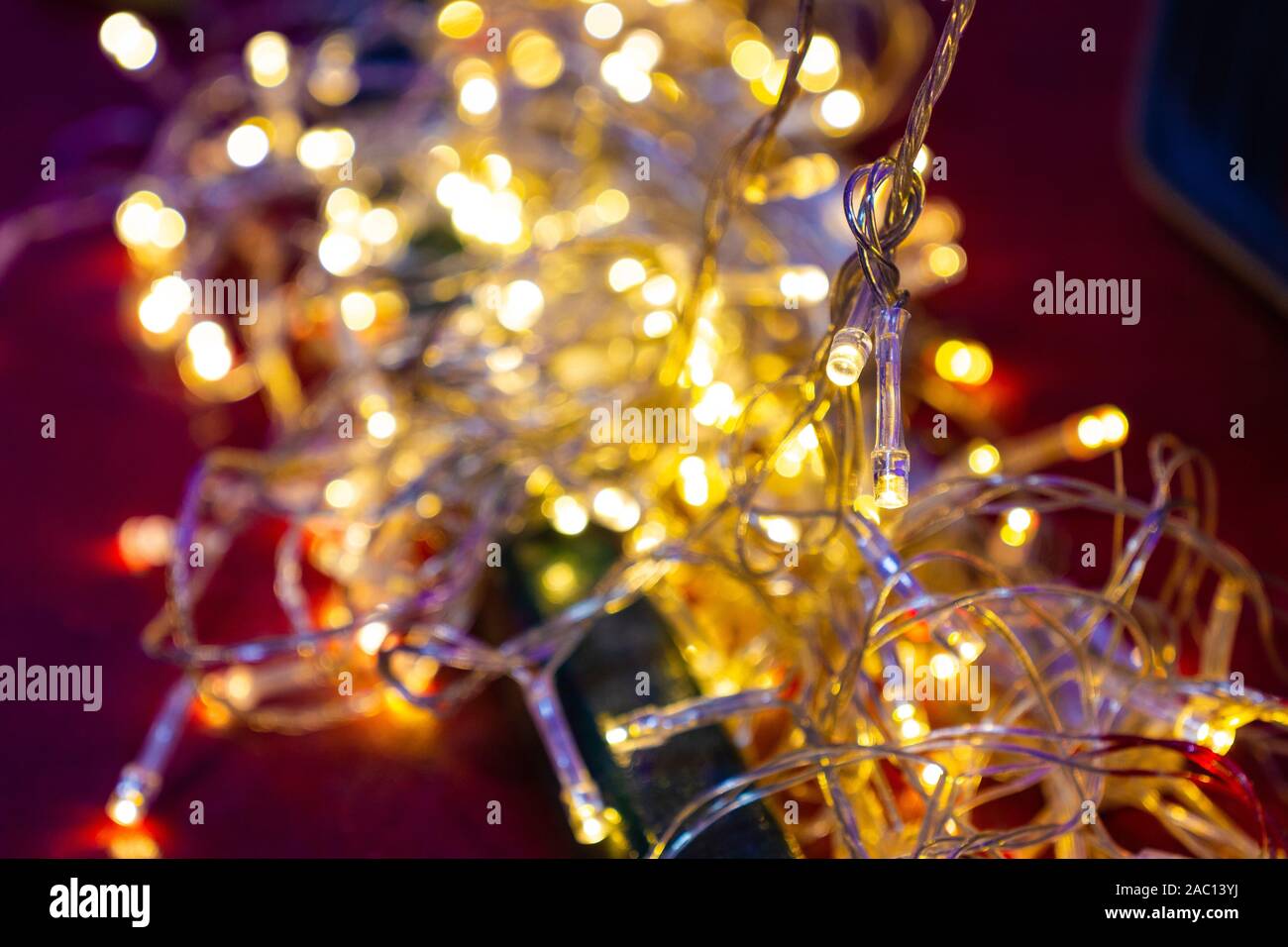 close up cable of string led lights used for decorating for beauty ...