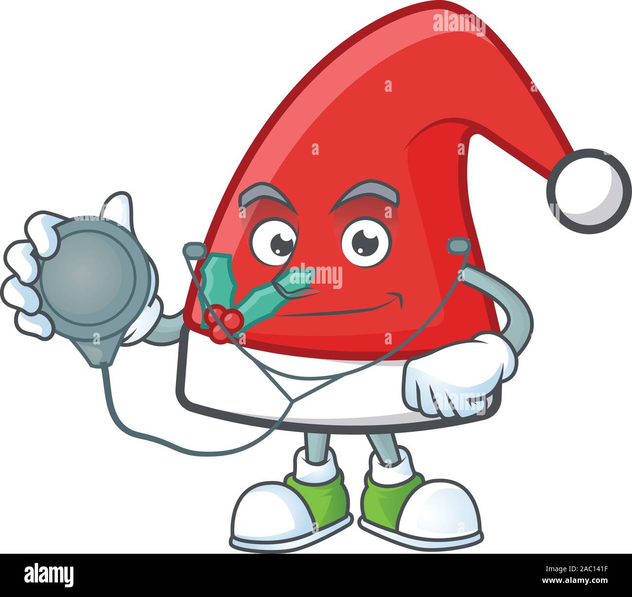 Santa claus hat cartoon mascot style in a Doctor costume with tools ...
