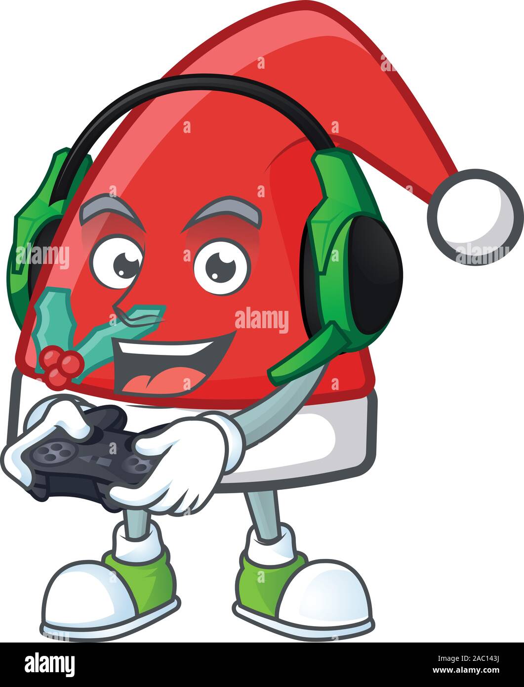 Gamer santa claus hat cartoon character with headphone and controller ...