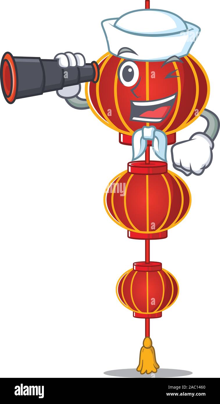 Smiling happy Sailor with binocular lampion chinese lantern cartoon ...