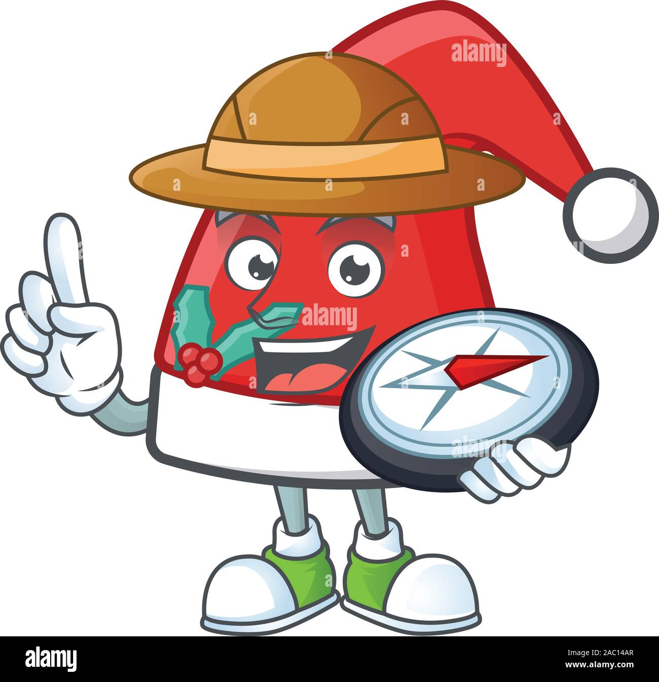 Explorer santa claus hat cartoon character holding a compass Stock ...