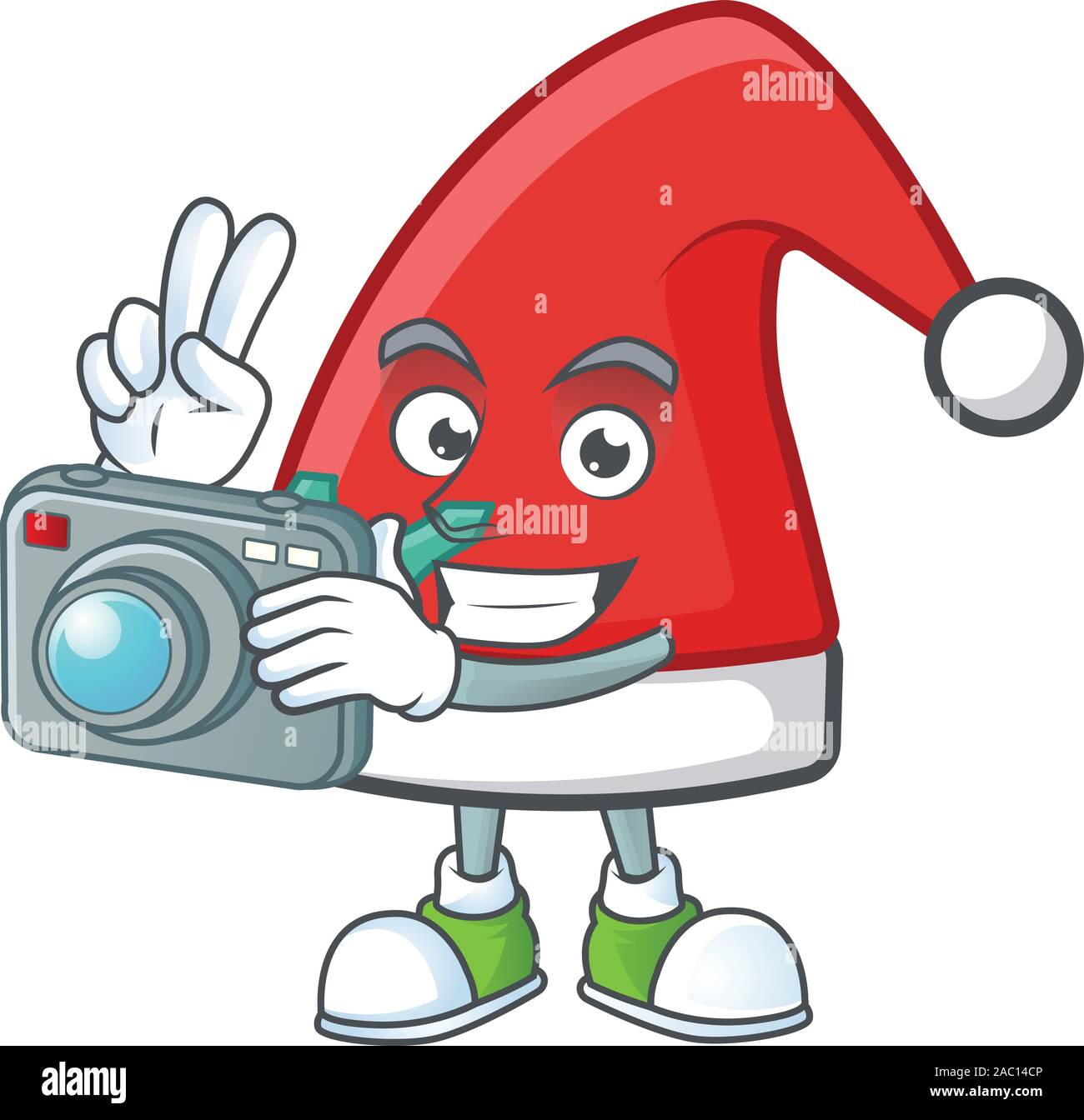 a professional Photographer santa claus hat cartoon character with a ...