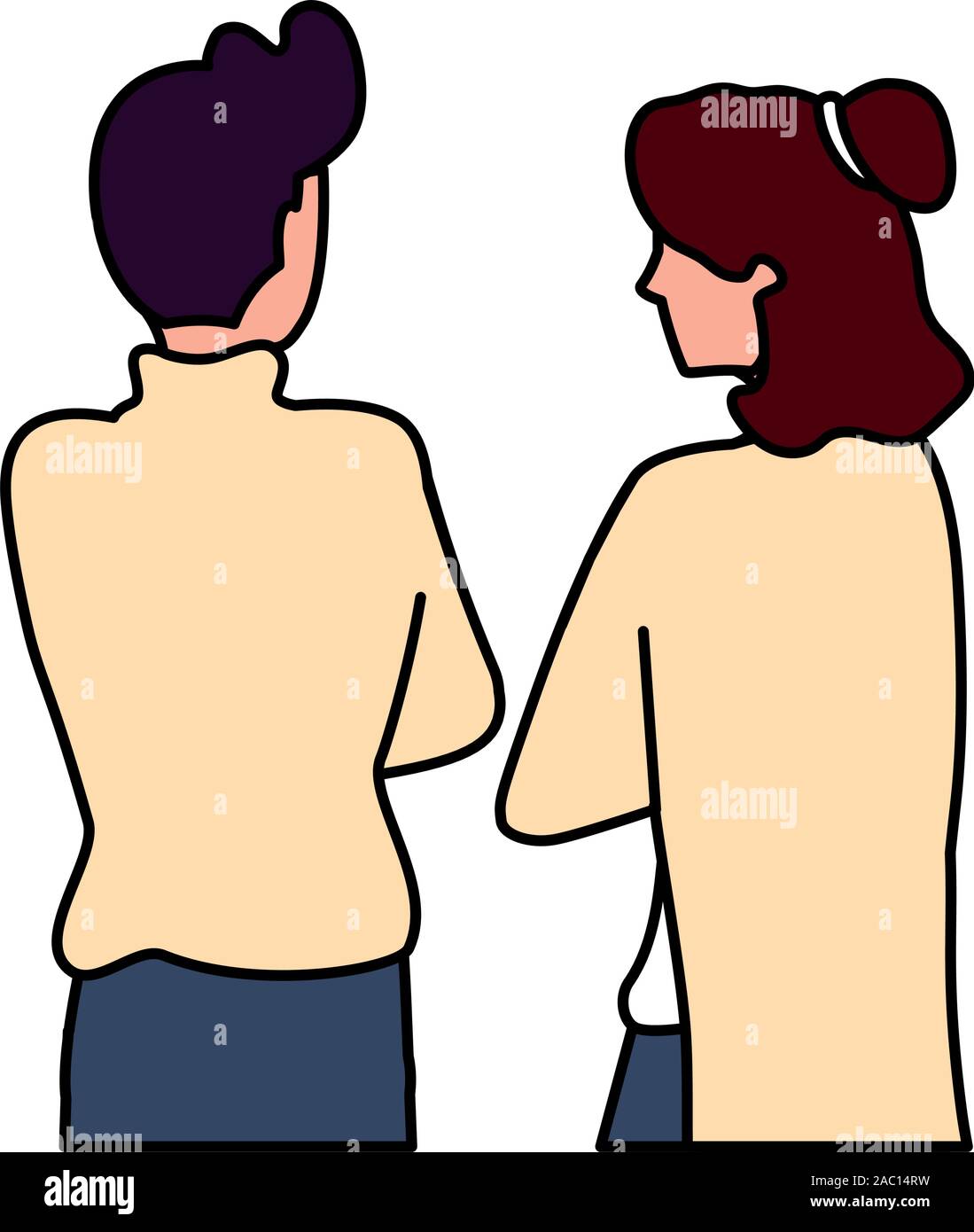 couple of people in back position on white background vector ...