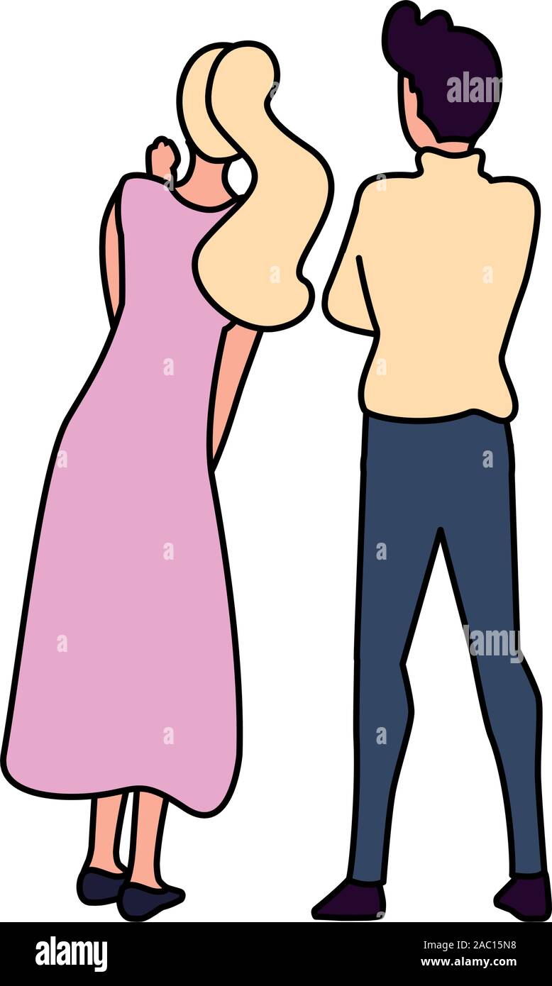 couple of people in back position on white background vector ...
