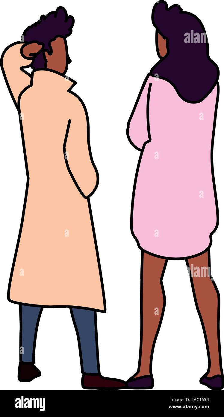 couple of people in back position on white background vector ...