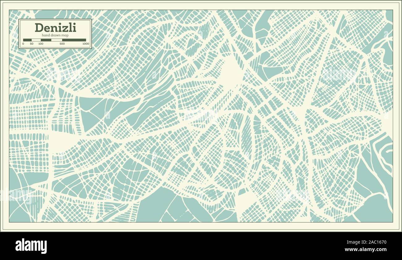 Denizli Turkey City Map in Retro Style. Outline Map. Vector ...