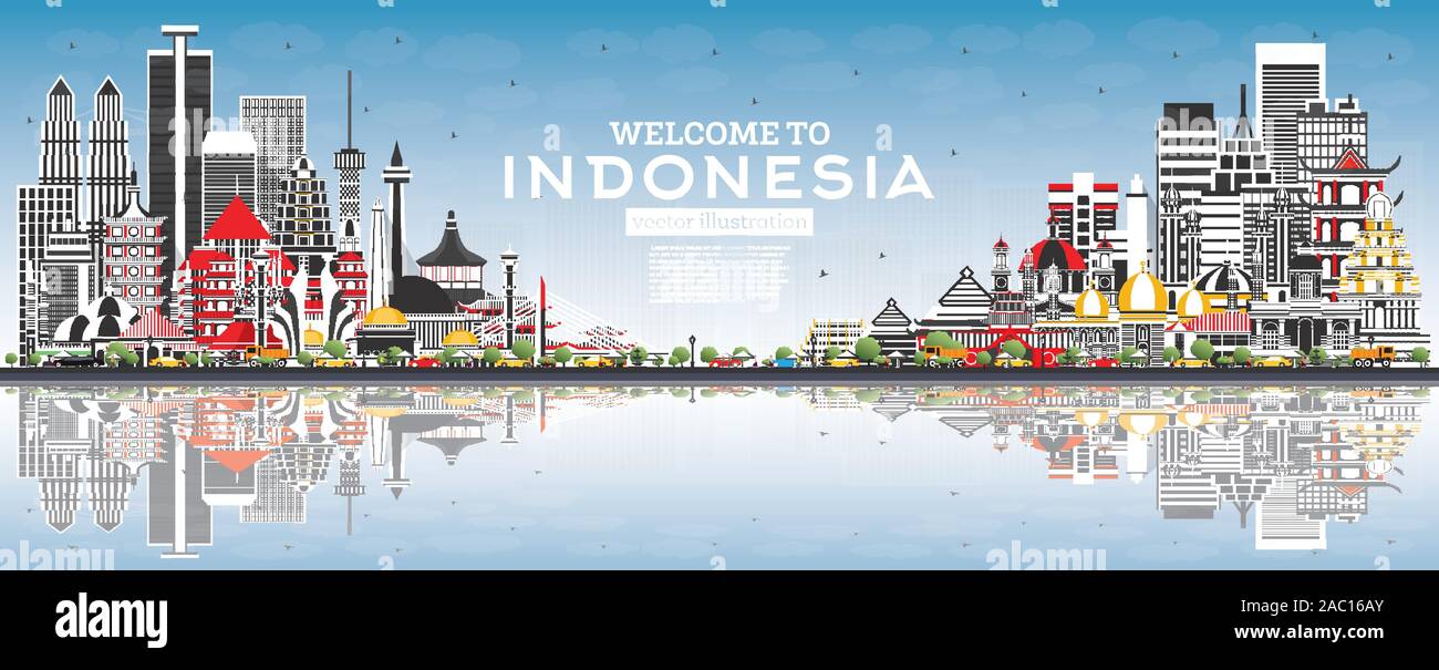 Welcome to Indonesia Skyline with Gray Buildings, Blue Sky and ...