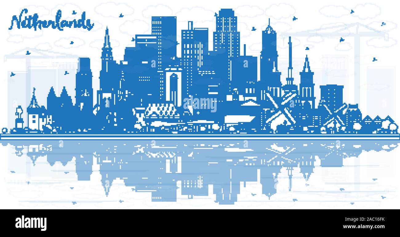 Outline Netherlands Skyline with Blue Buildings. Vector Illustration ...