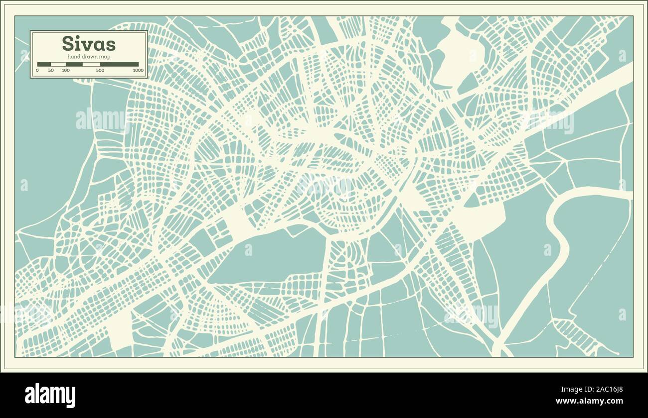 Sivas Turkey City Map in Retro Style. Outline Map. Vector Illustration ...