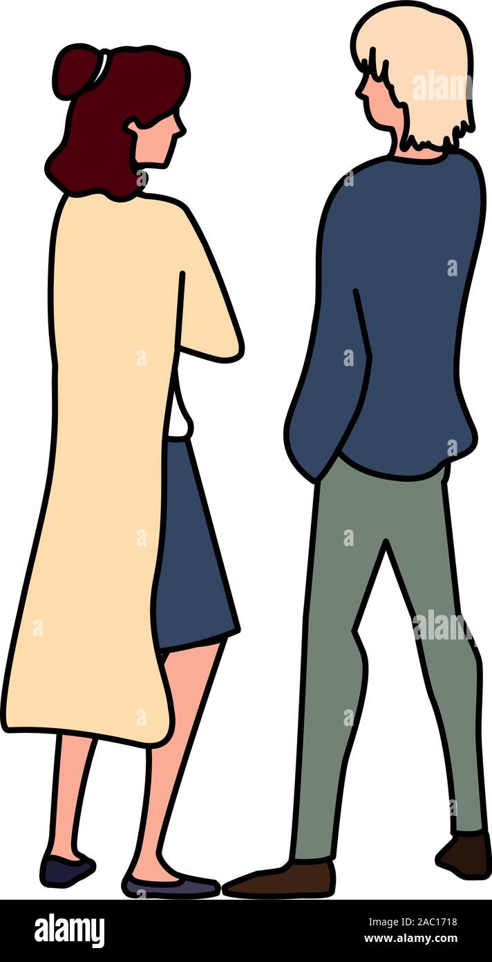 couple of people in back position on white background vector ...