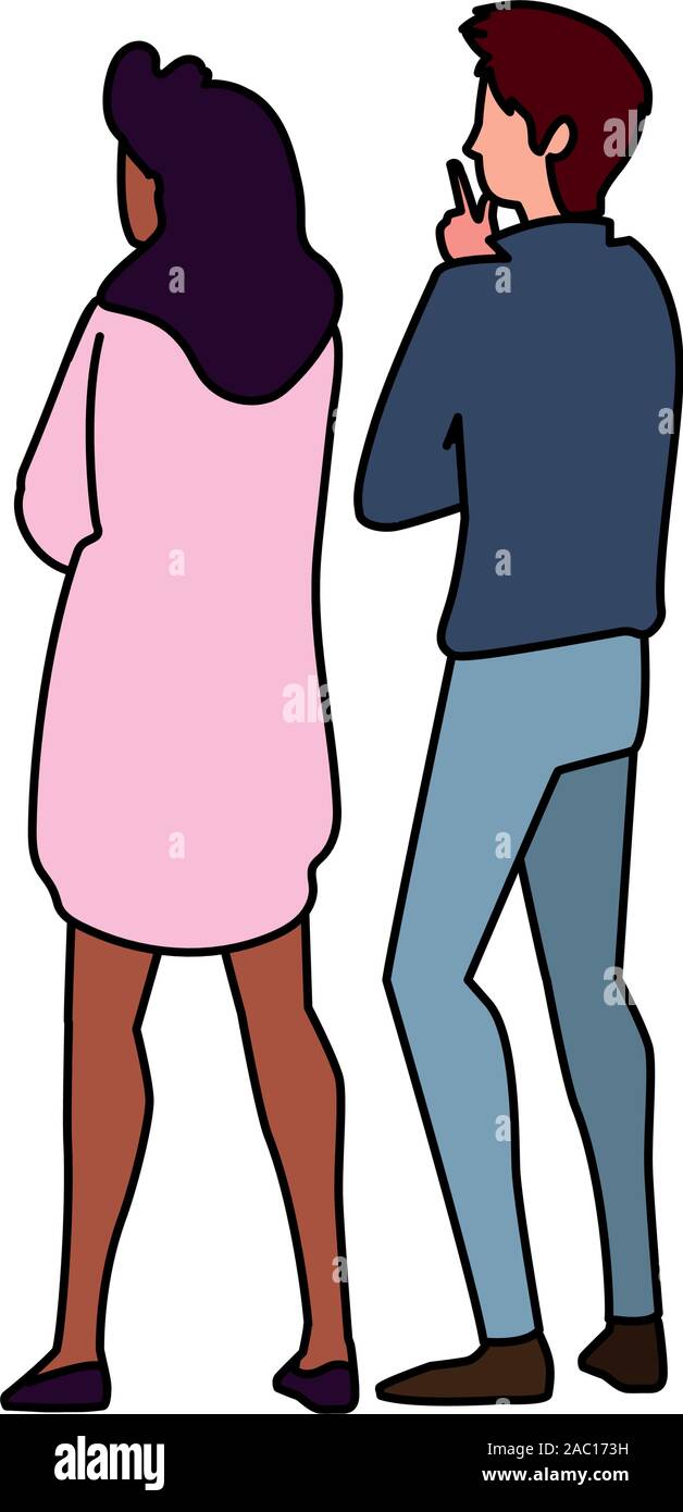 couple of people in back position on white background vector ...