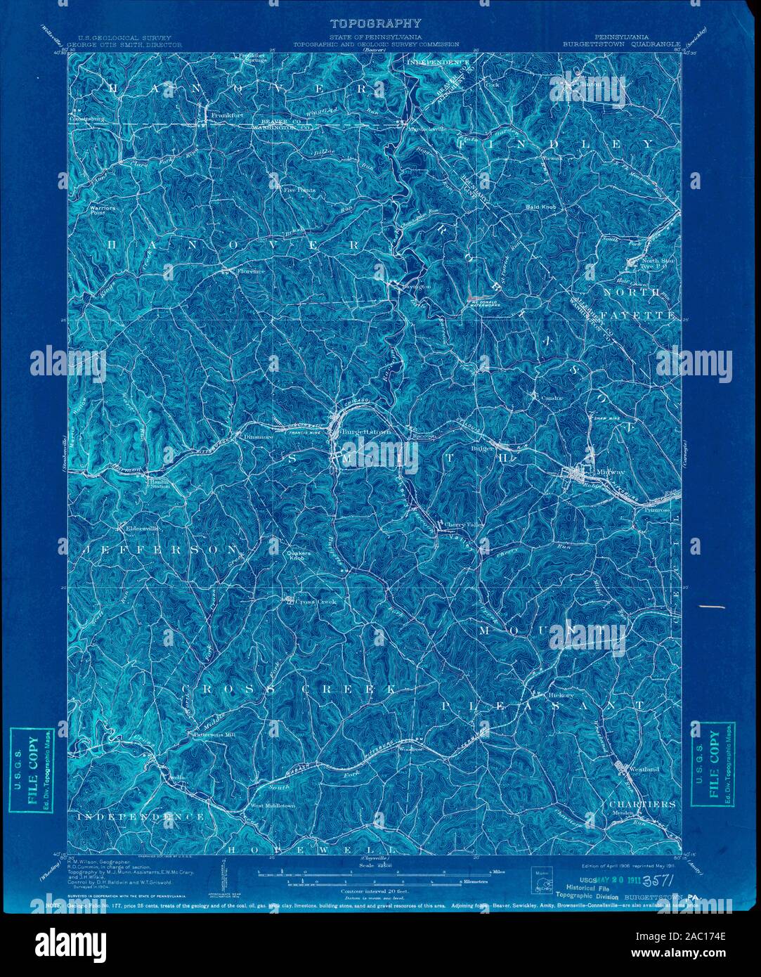 USGS TOPO Map Pennsylvania PA Burgettstown 169830 1906 62500 Inverted ...