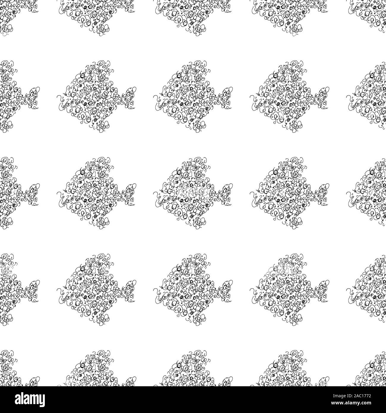 Seamless pattern of abstract sea fish isolated on white background ...