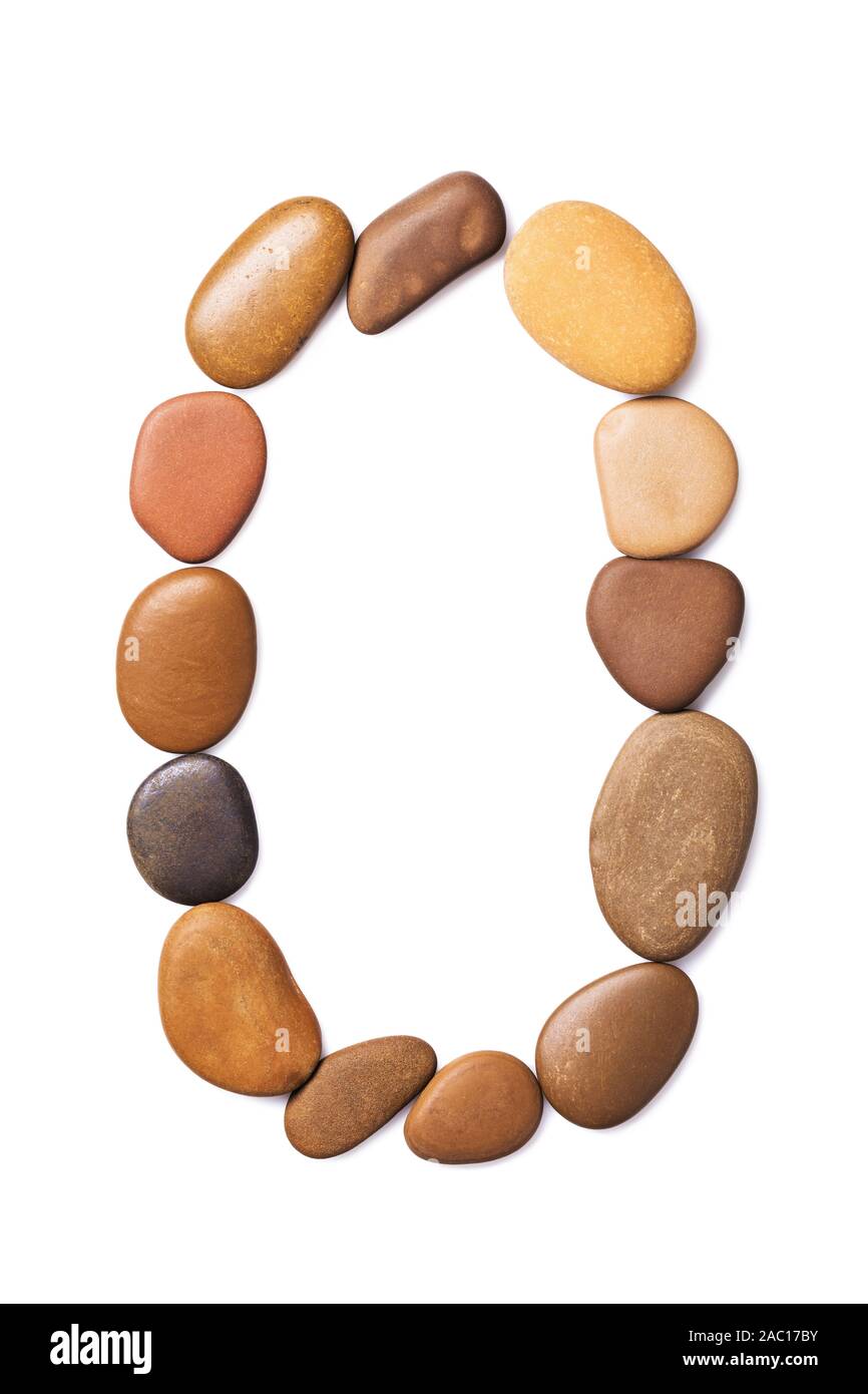Letter O made of marine small pebbles, top view. Alphabet made of ...