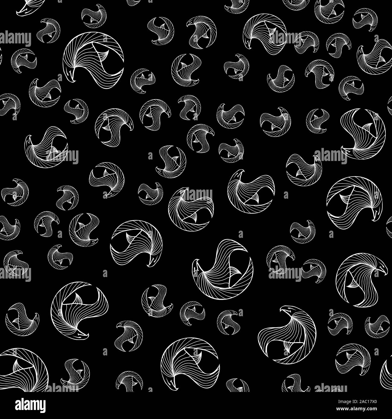 Seamless pattern of hand drawn vector hawk isolated on black background ...