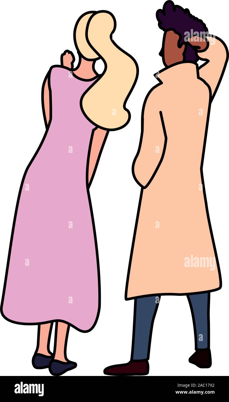 couple of people in back position on white background vector ...