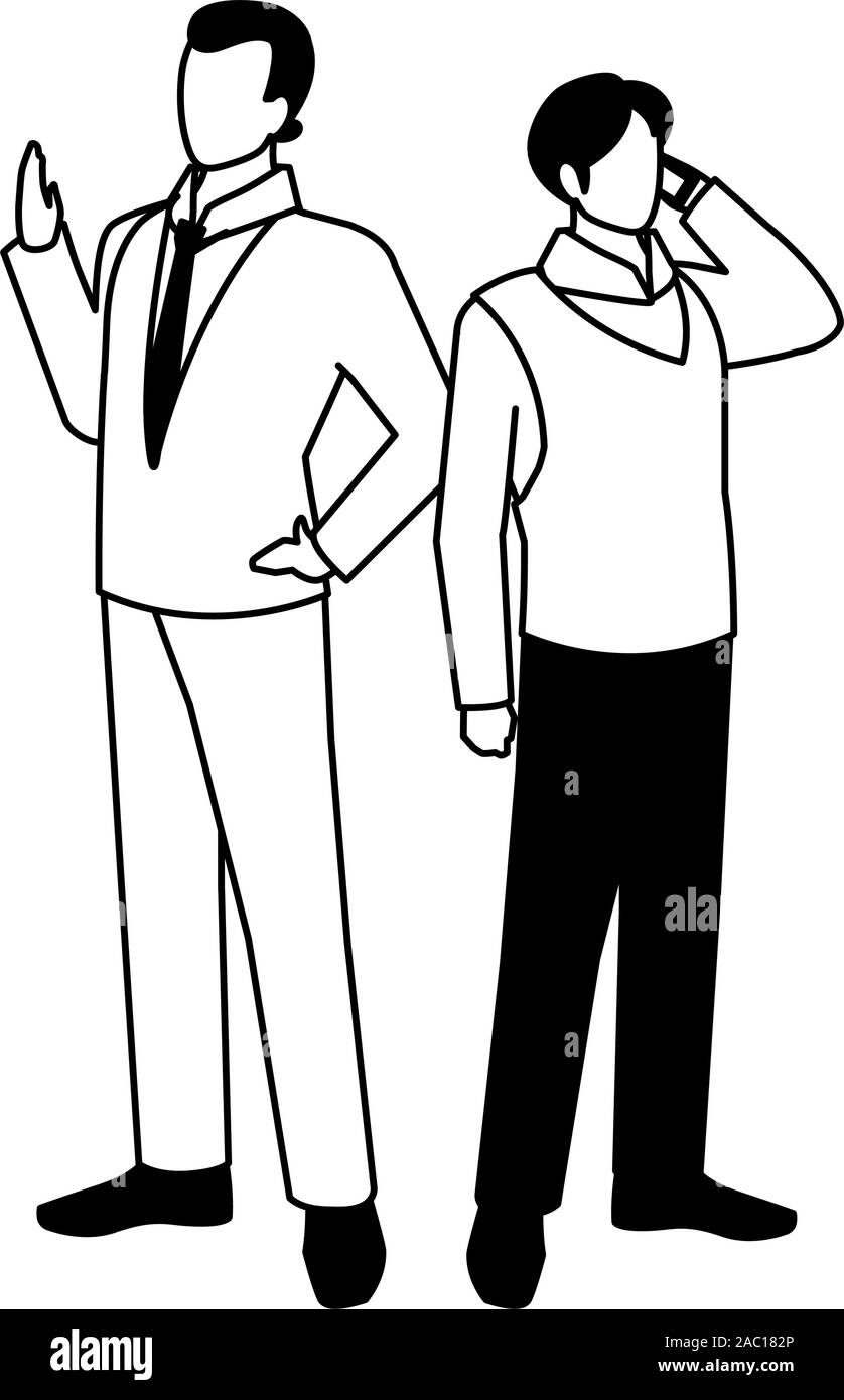businessmen standing with various views, poses vector illustration ...