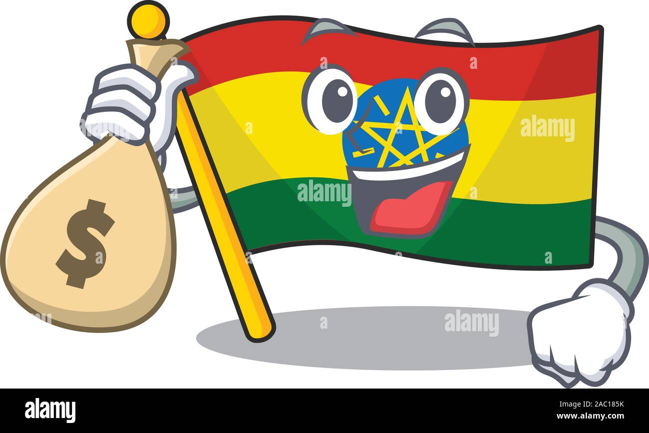 Cute flag ethiopia cartoon character smiley with money bag Stock Vector ...
