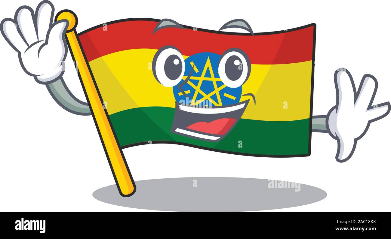 Waving cute smiley flag ethiopia cartoon character style Stock Vector ...
