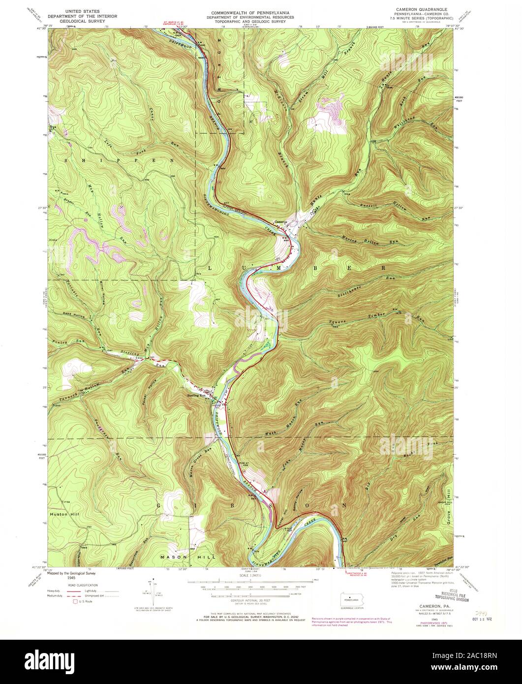 USGS TOPO Map Pennsylvania PA Cameron 172881 1945 24000 Restoration ...