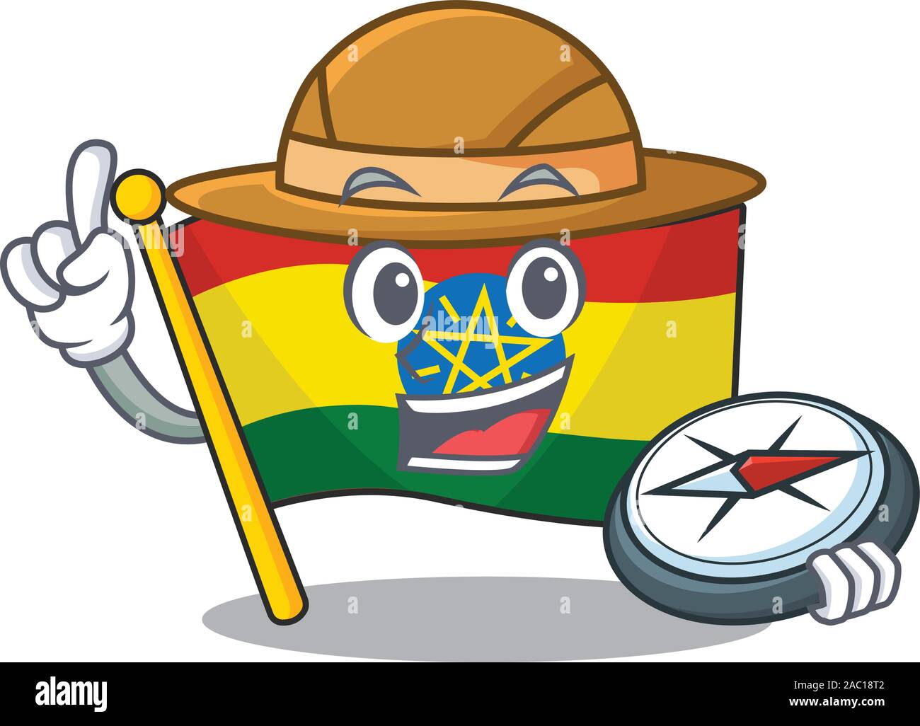 Explorer flag ethiopia cartoon character holding a compass Stock Vector ...