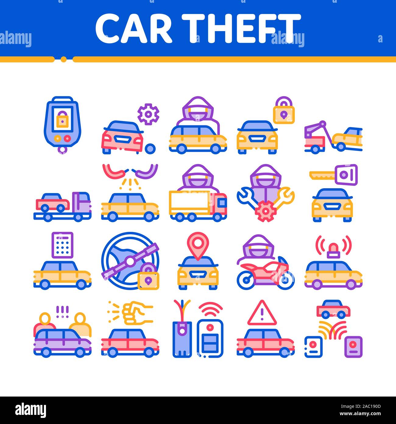 Car Theft Collection Elements Icons Set Vector Stock Vector Image & Art ...