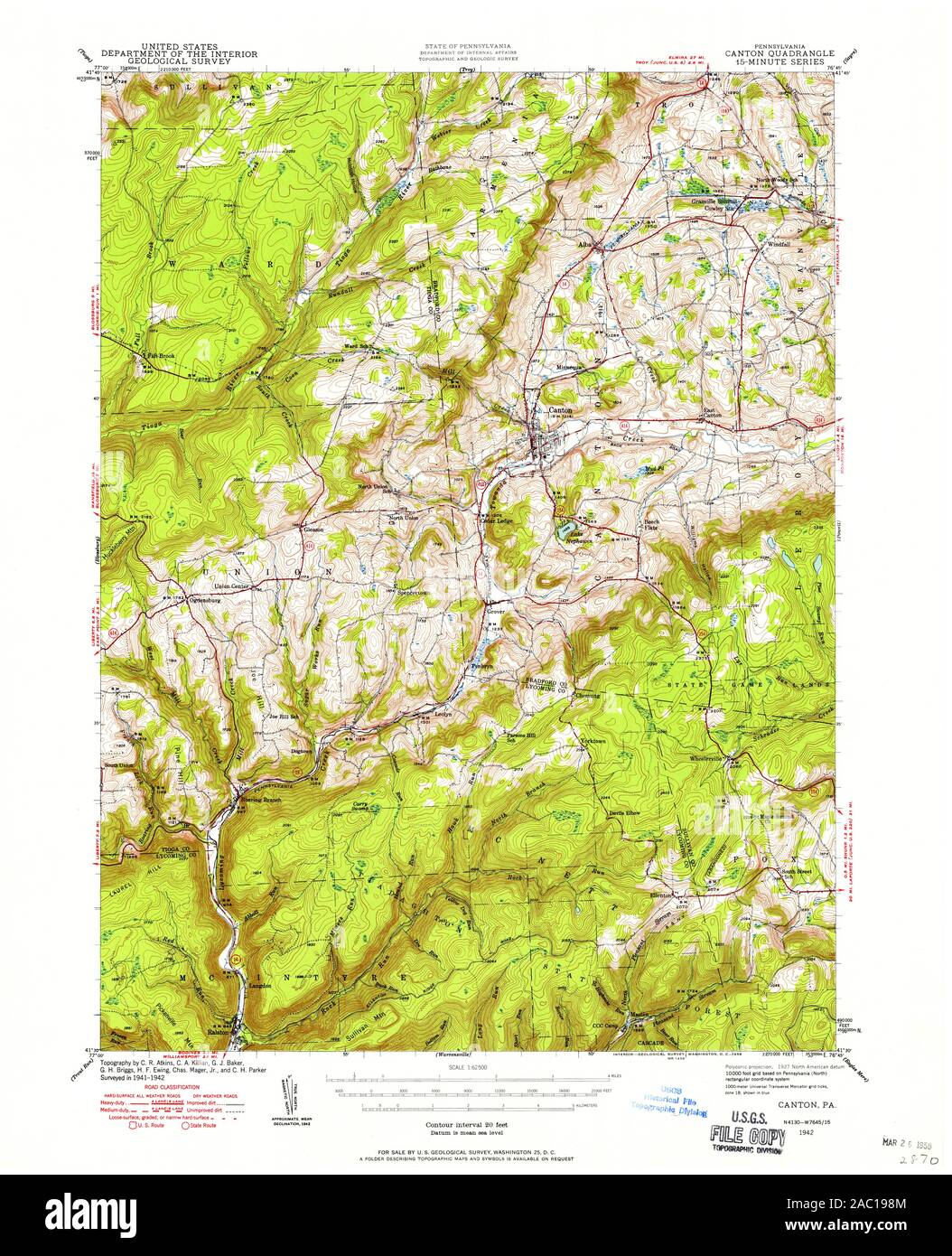 USGS TOPO Map Pennsylvania PA Canton 172895 1942 62500 Restoration ...
