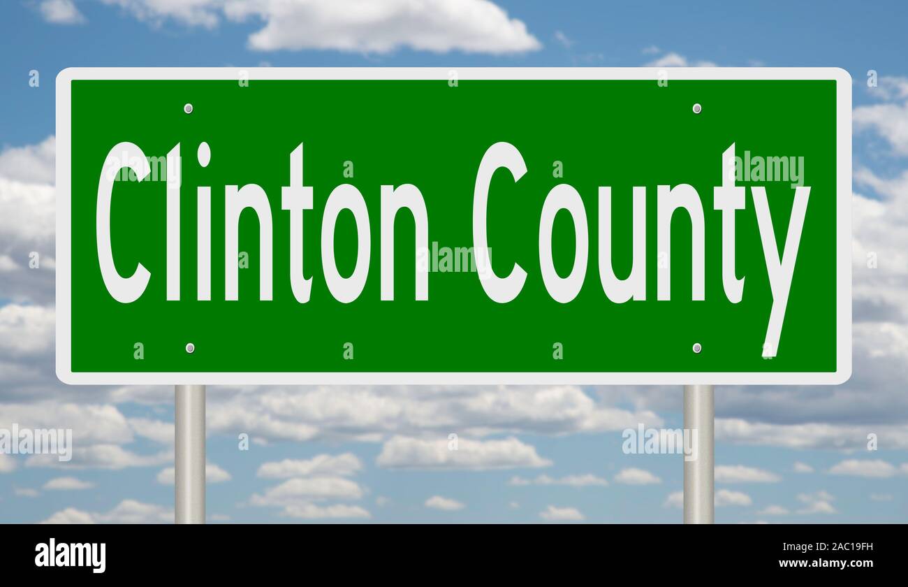 Rendering of a green 3d highway sign for Clinton County Stock Photo - Alamy