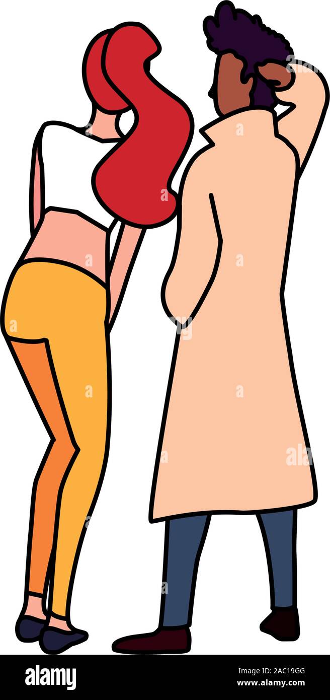 couple of people in back position on white background vector ...