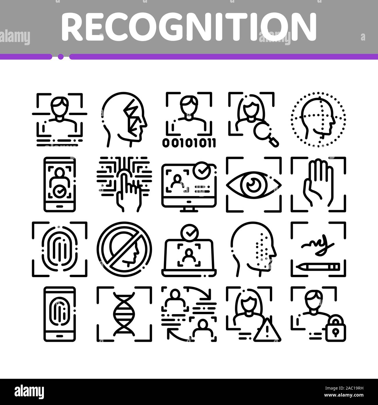 Recognition Collection Elements Icons Set Vector Stock Vector Image ...