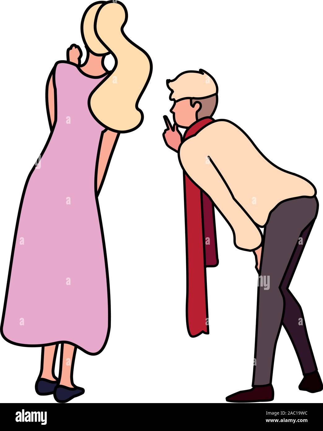 couple of people in back position on white background vector ...